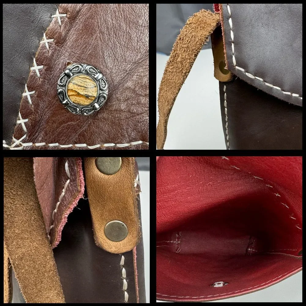 Bags | Handmade Crossbody Bag Brown Red Leather Hand Stitch Western ...